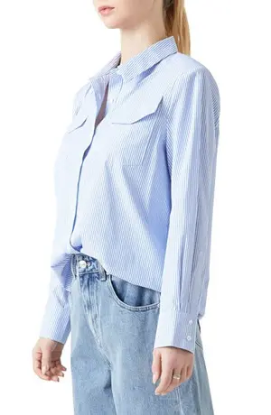 GREY LAB Power Shoulder Striped Button-up Shirt