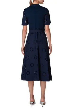 Akris Mixed Media Eyelet Midi Dress