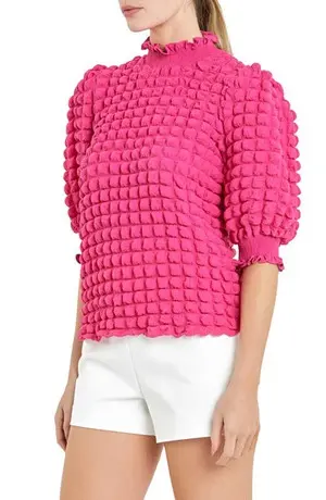 English Factory Textured Mock Neck Top - Pink