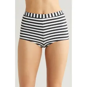 Solid & Striped Baby Stripe Rib Bikini Bottom - Blackout X Marshmallow