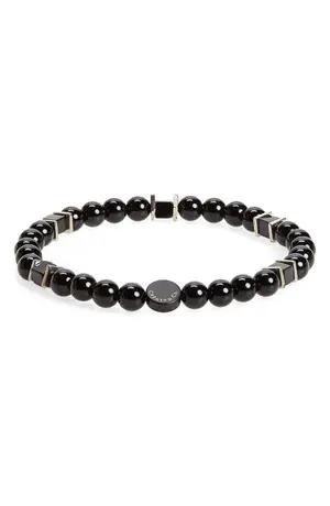 Caputo & Co Square Beaded Stretch Bracelet - Black Onyx