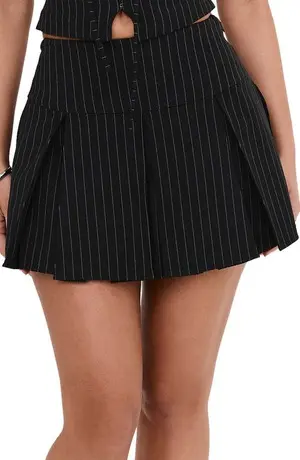 MISTRESS ROCKS Pinstriped Pleated Miniskirt - Black