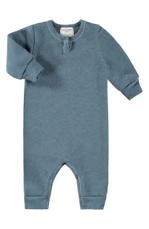 PAIGELAUREN Long Sleeve Henley Romper - Blue