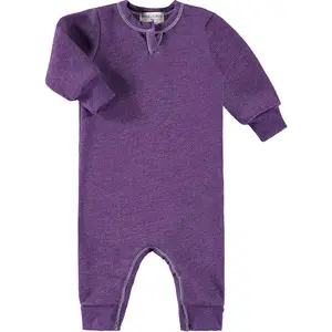 PAIGELAUREN Long Sleeve Henley Romper - Purple