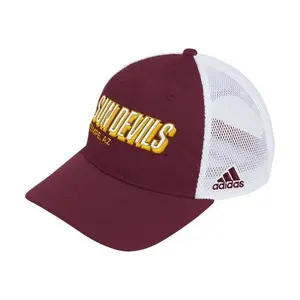 Adidas Arizona State Sun Devils Mascot Block Letter Slouch Trucker Adjustable Hat - Maroon