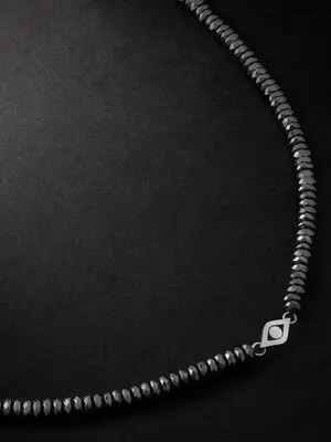 SYDNEY EVAN White Gold Hematite Beaded Necklace - Black