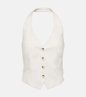 Veronica Beard Arabella Halterneck Linen-blend Vest - Neutrals