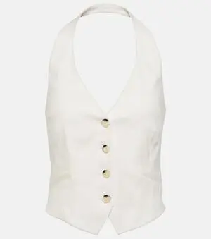 Veronica Beard Arabella Halterneck Linen-blend Vest - Neutrals