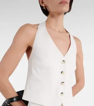 Veronica Beard Arabella Halterneck Linen-blend Vest - Neutrals