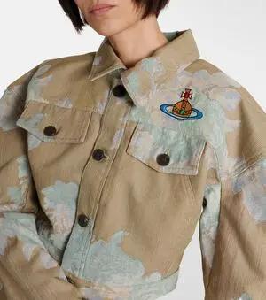 Vivienne Westwood リピートフラワー柄ジャケット Vivienne Westwood Floral Cropped Denim Jacket In Green - 30% Off