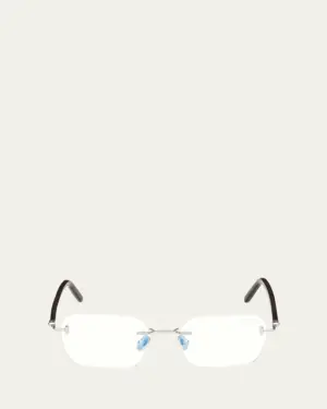 TOM FORD Rimless Rectangle Blue Light-blocking Eyeglasses - Shiny Palladium