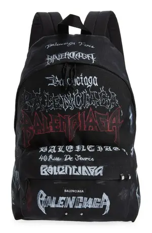 Balenciaga Explorer Metal Graffiti Canvas Backpack - Black