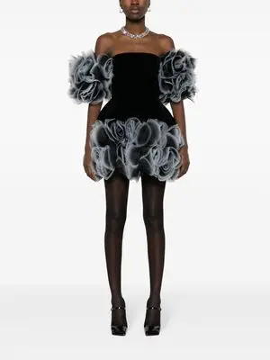 ANA RADU Floral-appliqué Velvet Mini Dress