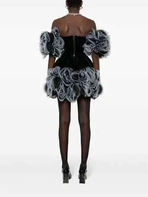 ANA RADU Floral-appliqué Velvet Mini Dress