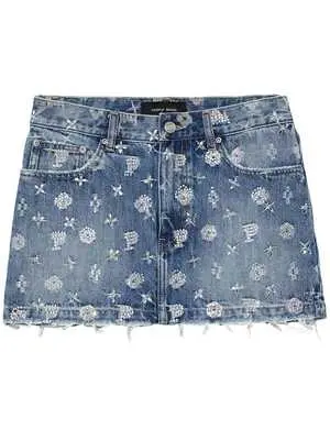 PURPLE BRAND Bead-embeished Denim Miniskirt