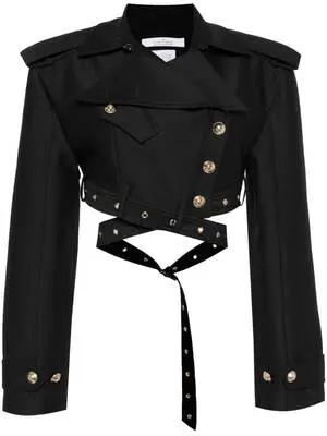 Rokh Belted Cropped Jacket - Black