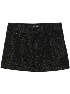 PURPLE BRAND Rhinestone-embellished Denim Miniskirt