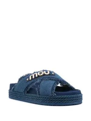 Mou Logo-lettering Denim Slides - Blue
