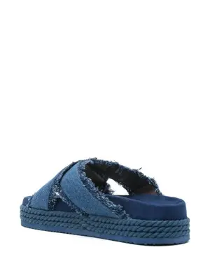 Mou Logo-lettering Denim Slides - Blue