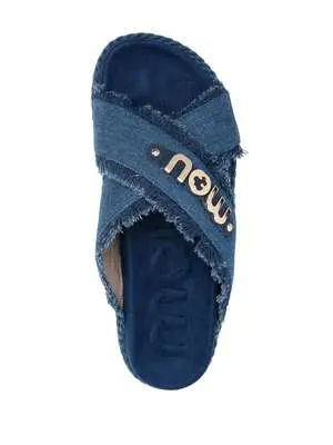 Mou Logo-lettering Denim Slides - Blue