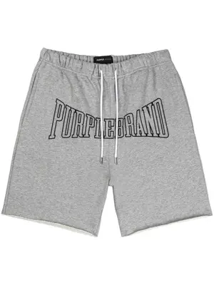 PURPLE BRAND Logo-print Raw-hem Cotton Shorts