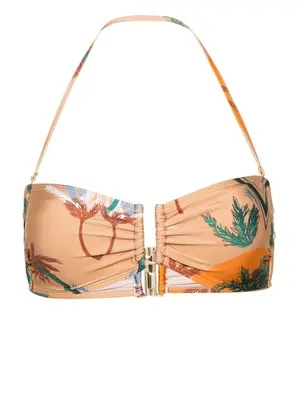 Raquel Diniz Palm Tree-print Bikini Top - Neutrals