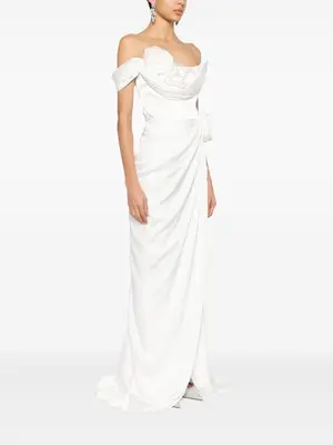 ANA RADU Floral-appliqué Draped Gown - Neutrals