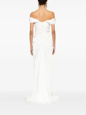 ANA RADU Floral-appliqué Draped Gown - Neutrals