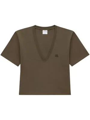 COURREGES Logo-appliqué Cropped T-shirt - Green