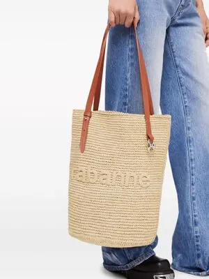 Rabanne Logo-embroidered Raffia Tote Bag