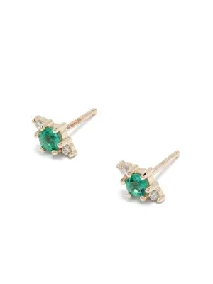 Adina Reyter 14kt Yellow Diamond And Emerald Trio Stud Earrings