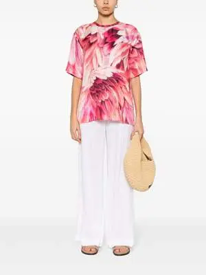 Roberto Cavalli Plumage-print Silk T-shirt