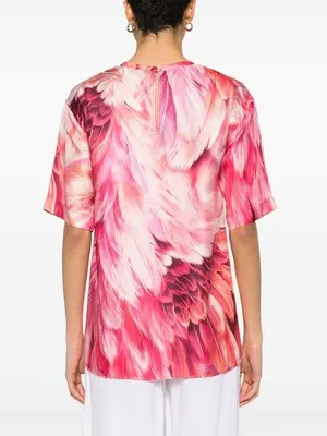Roberto Cavalli Plumage-print Silk T-shirt