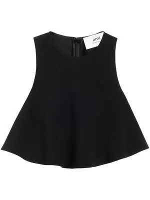 AMI Paris Flared Cropped Blouse - Black