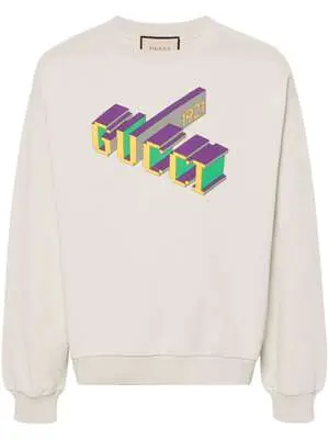 Gucci Logo-print Cotton Sweatshirt - Neutrals