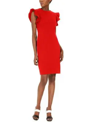 Calvin Klein Womens Pintuck Mini Sheath Dress - Red