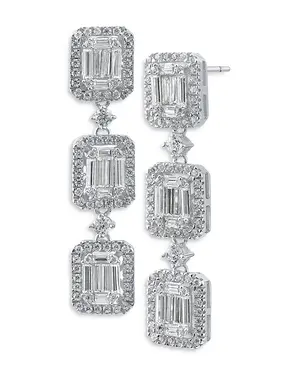 KENNETH JAY LANE Cz Baguette Triple Tier Earrings - Silver