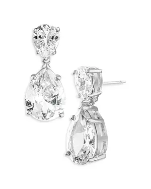 KENNETH JAY LANE Cz Double Pear Drop Earrings - Silver