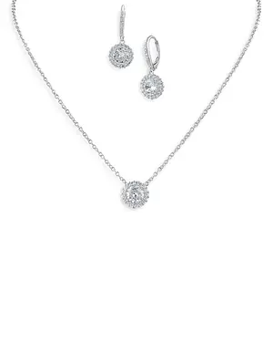 KENNETH JAY LANE Cz Round Pave Halo Earrings And Pendant Necklace Set - Silver