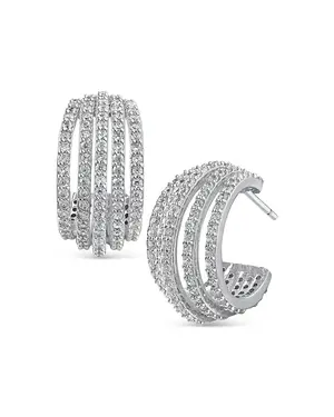 KENNETH JAY LANE Cz Pave Multi Row Hoop Earrings - Silver
