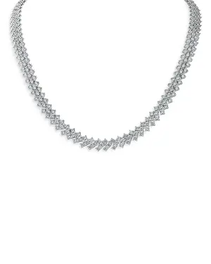 KENNETH JAY LANE Cz Round Chevron Collar Necklace - Silver