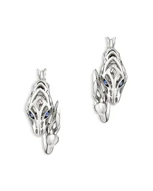 John Hardy Sterling Silver Naga Hoop Earrings - Blue/silver