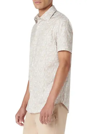 Bugatchi Miles Ooohcotton® Leaf Print Short Sleeve Button-up Shirt