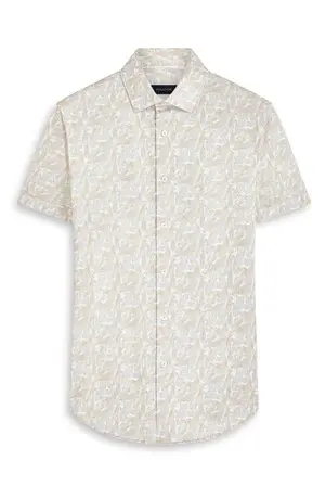 Bugatchi Miles Ooohcotton® Leaf Print Short Sleeve Button-up Shirt
