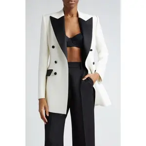 Dolce & Gabbana Contrast Detail Double Breasted Wool Blend Blazer - Bianco Ottico