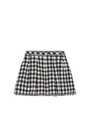 Chanel Check Tweed Skirt - Navy Blue  Black & White