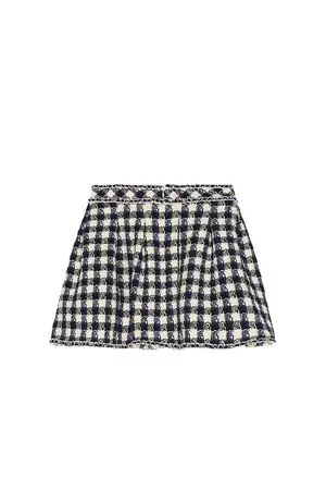 Chanel Check Tweed Skirt - Navy Blue  Black & White