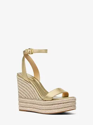 Michael Kors Leighton Metallic Leather Wedge Sandal - Gold