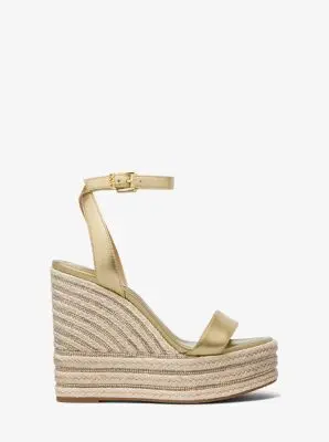 Michael Kors Leighton Metallic Leather Wedge Sandal - Gold