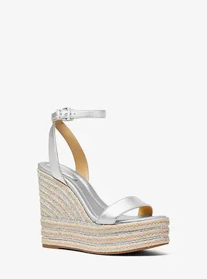 Michael Kors Leighton Metallic Leather Wedge Sandal - Silver